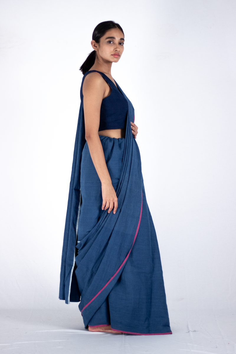 Indus - Indigo cotton line saree – Karnam