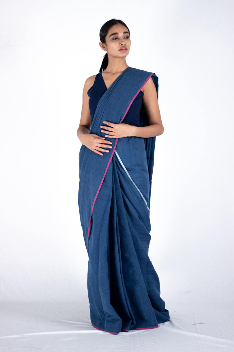 Indus - Indigo cotton line saree – Karnam