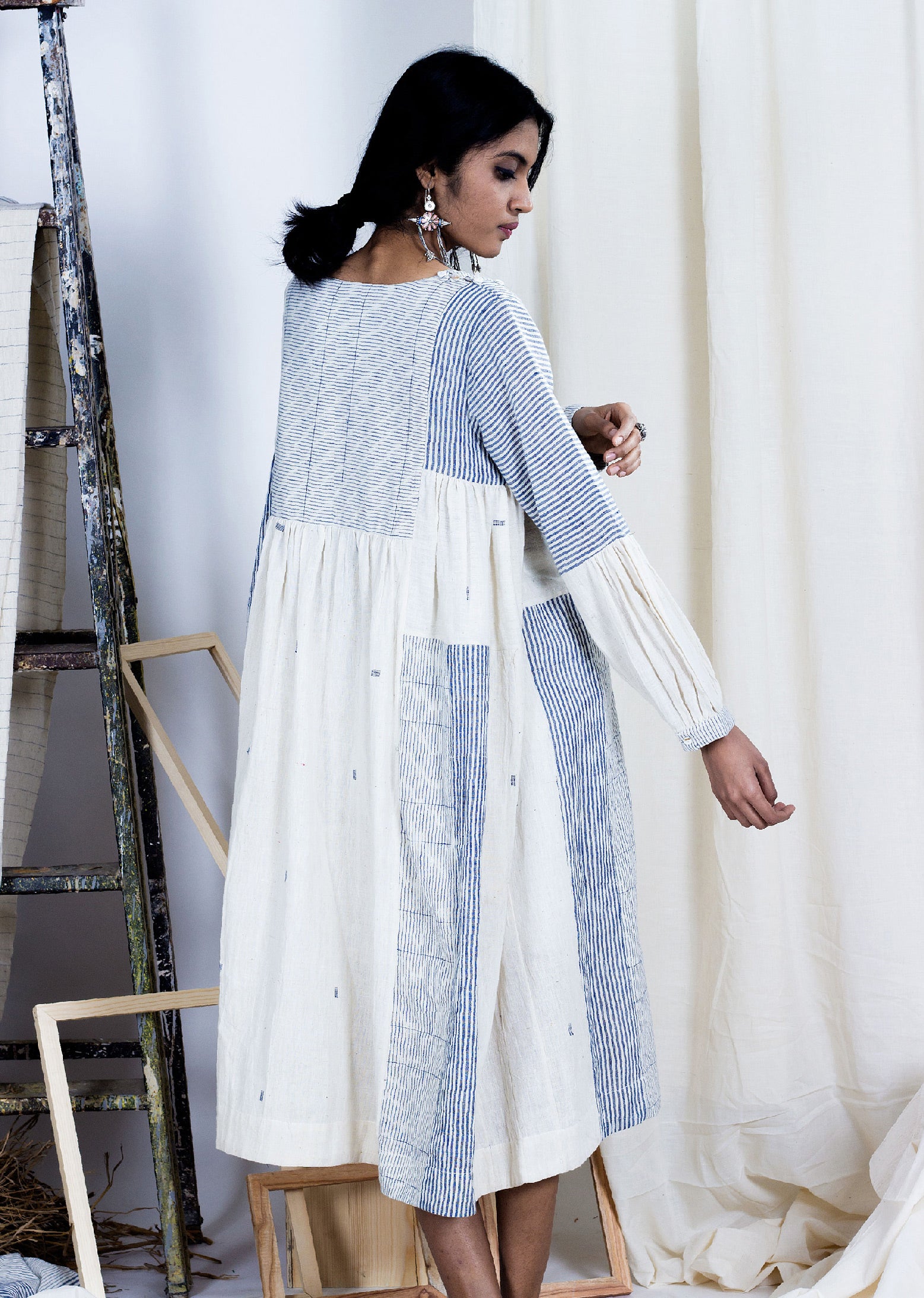 Organic Cotton Dress for Women - Casual Stripe Buta Design – Karnam