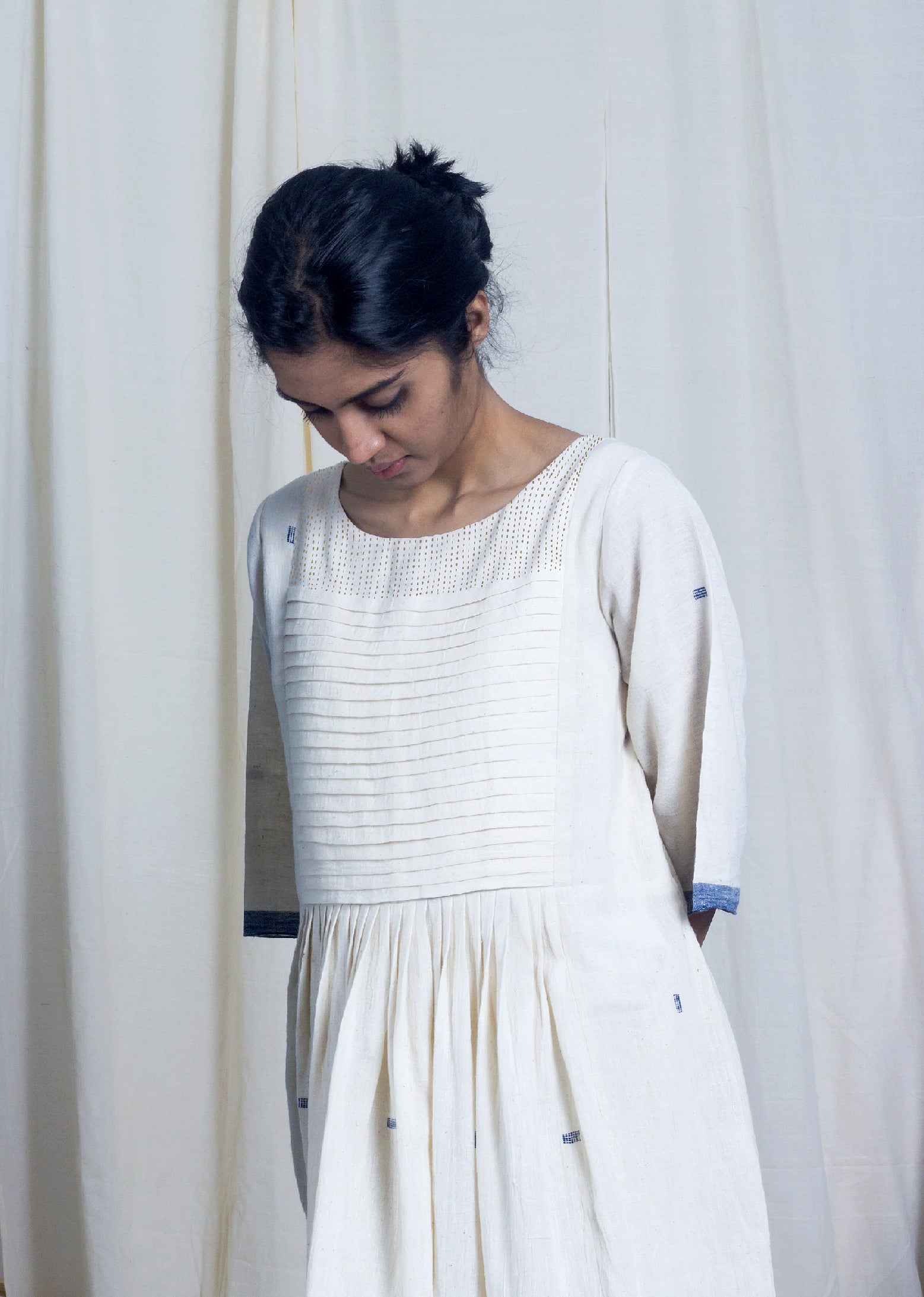 Aguni- kala cotton buti, pleated yoke Dress, buy organic cotton kora ...